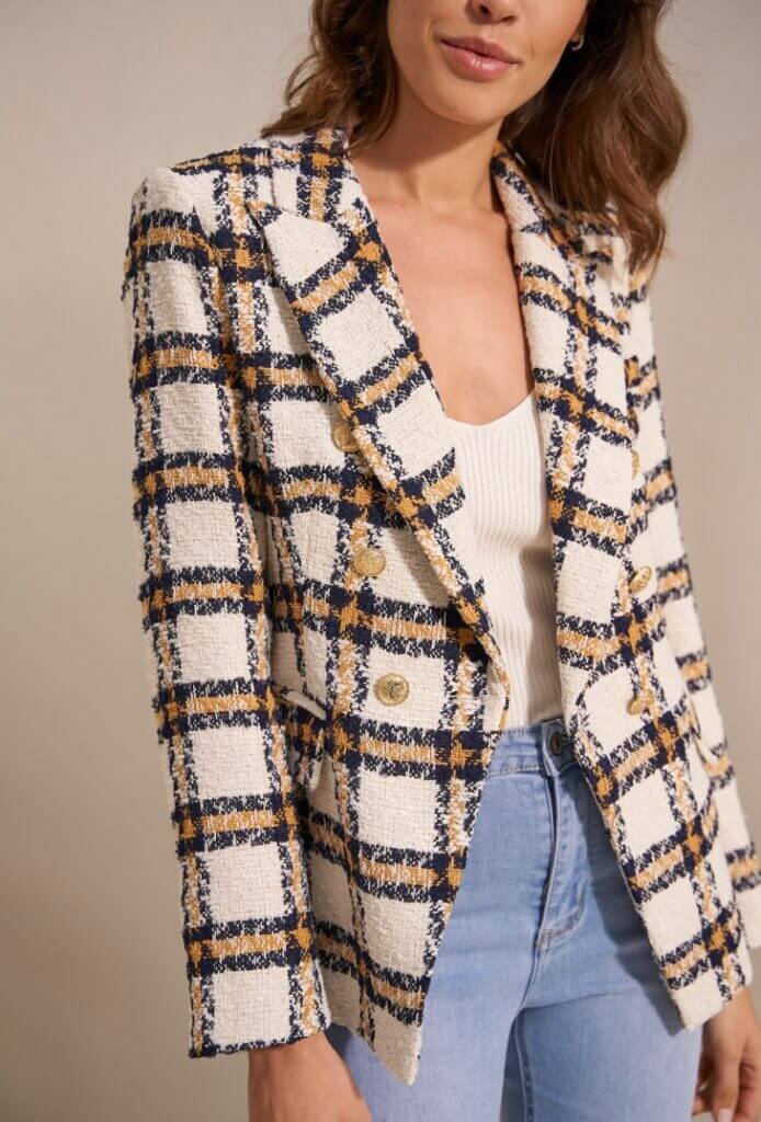 New Camel check tweed fitted blazer | ATTENTIF | Boutique Zlatushka